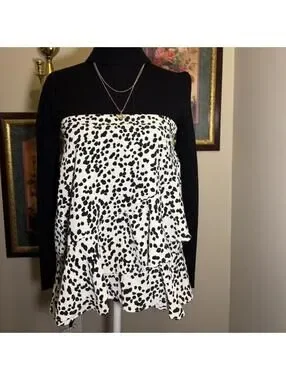 Skirts | Black And White Spotted Mini Skirt With Ruffle Hem | Poshmark